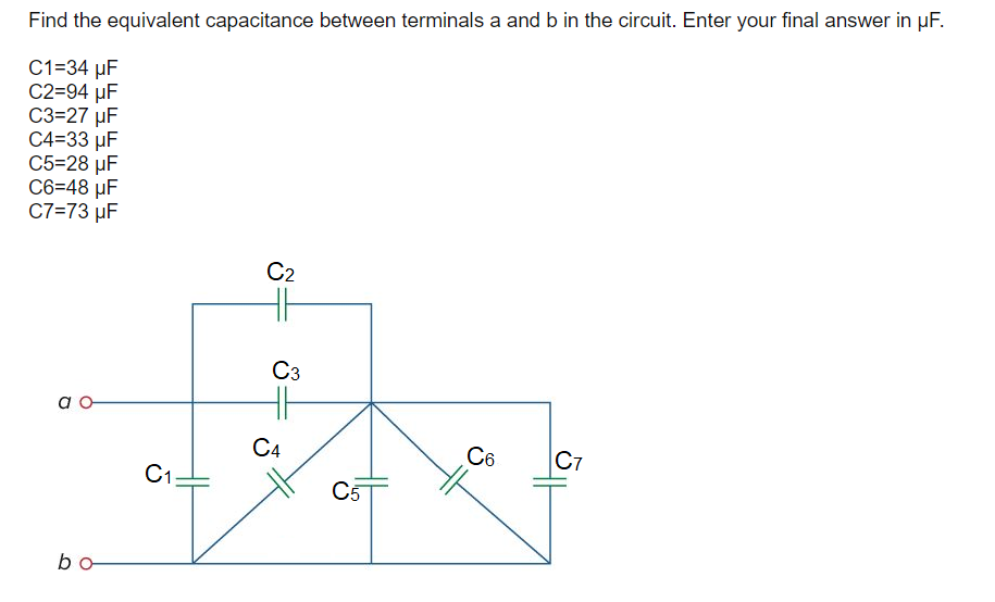 Solved Find the equivalent capacitance between terminals a | Chegg.com
