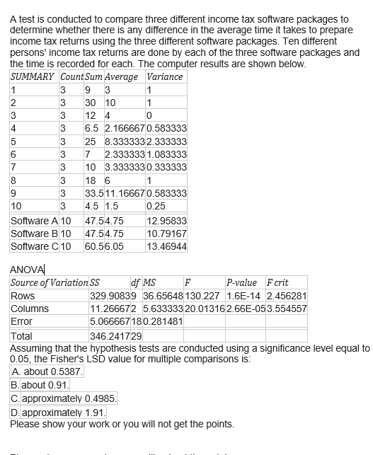 Solved 0 A test is conducted to compare three different | Chegg.com