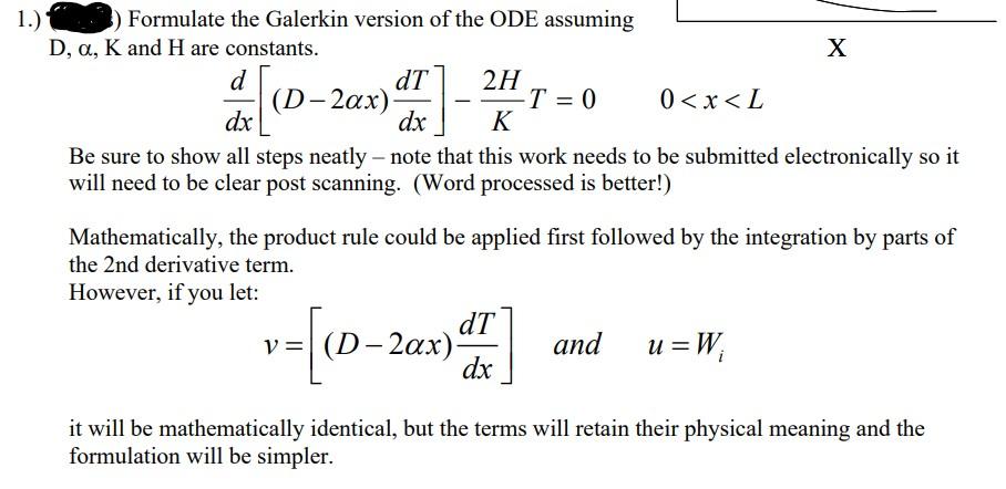 Solved 1.) Formulate the Galerkin version of the ODE | Chegg.com