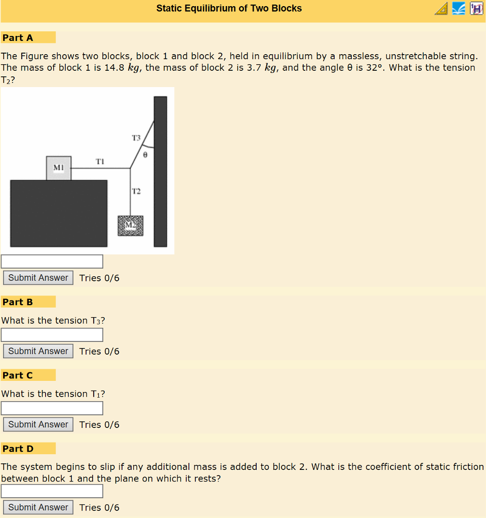 Solved Static Equilibrium of Two Blocks Part A The Figure | Chegg.com