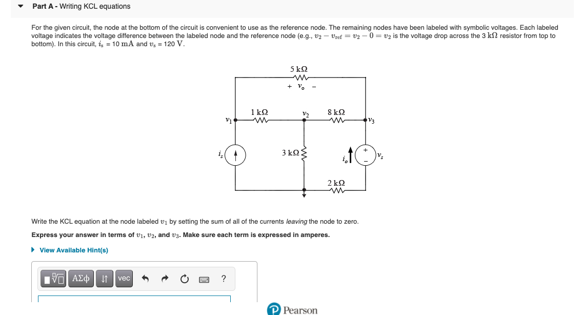 Solved Part B - Find the KCL equation at the node labeled U2 | Chegg.com