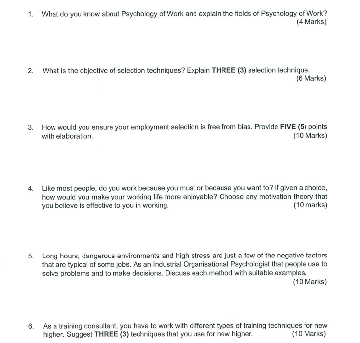 Solved 1. What do you know about Psychology of Work and | Chegg.com