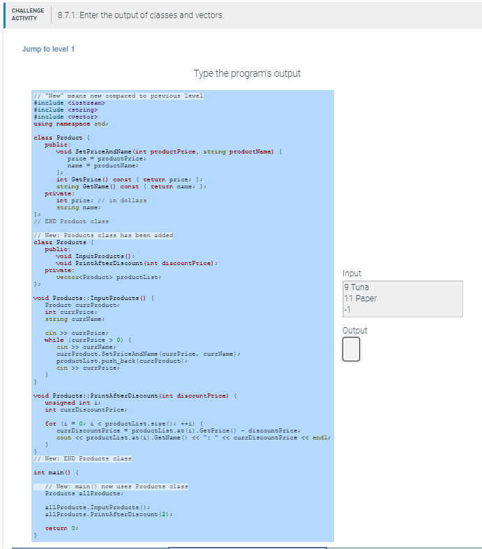 Solved CHALLENGE ACTIVITY 8.7.1: Enter the output of classes | Chegg.com