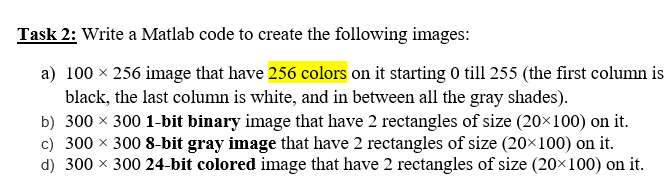 Solved Task 2: Write a Matlab code to create the following | Chegg.com