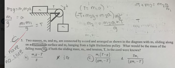Solved 5 Two Masses M1 And M2 Are Connected By A Cord And
