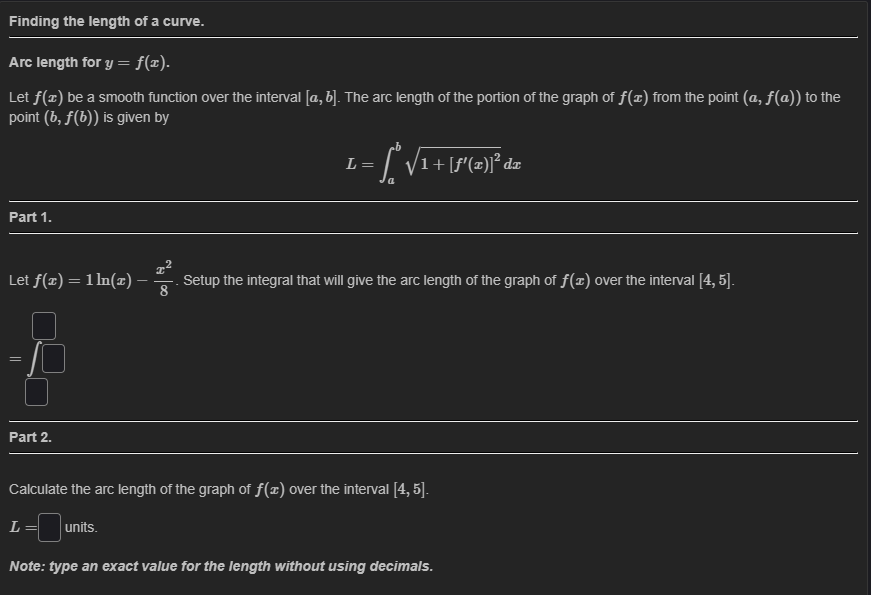 Solved Finding the length of a curve. Arc length for y = | Chegg.com