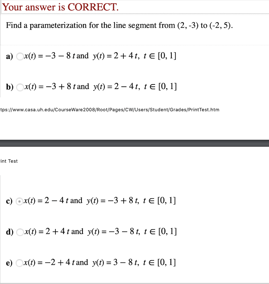 Solved Your answer is CORRECT. Find a parameterization for | Chegg.com