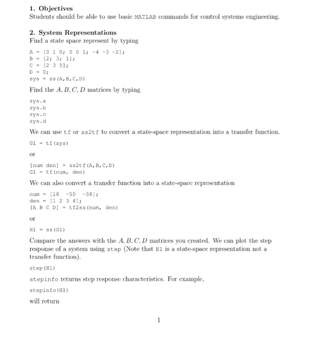 Solved 1. Objectives Students should be able to use basic | Chegg.com
