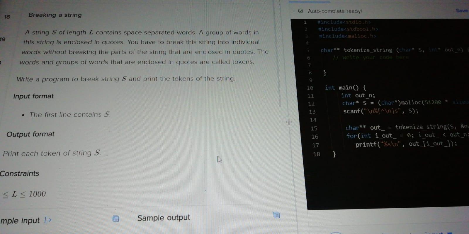 Solved Auto-complete ready! Save 18 Breaking a string 2. | Chegg.com