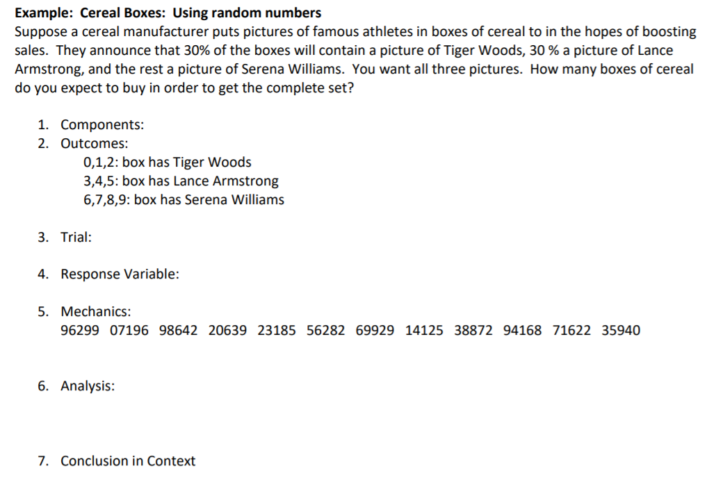 Example: Cereal Boxes: Using random numbers Suppose a | Chegg.com