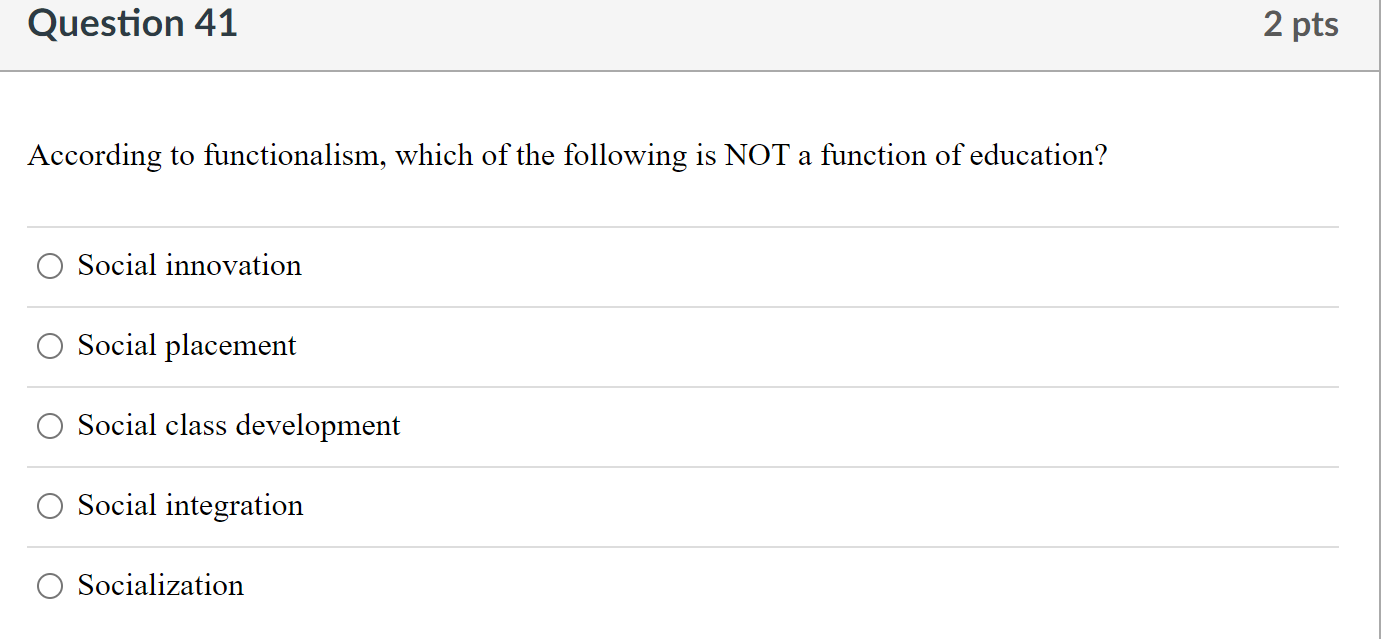 Solved Question 41According to functionalism, which of the | Chegg.com