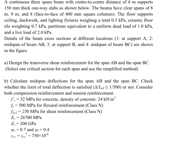 Solved A continuous three spans beam with centre-to-centre | Chegg.com