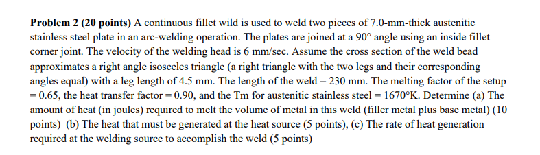 Solved Problem 2 (20 points) A continuous fillet wild is | Chegg.com