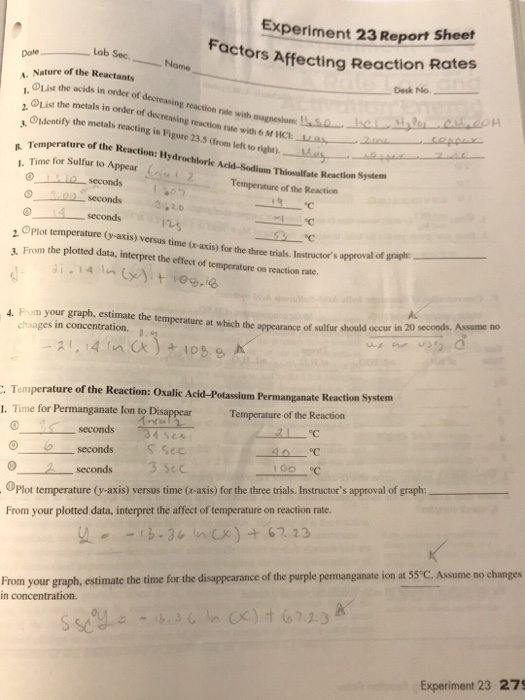 Experiment 23 Report Sheet Affecting Reaction Rates | Chegg.com Experiment 23 Report Sheet Affecting Reaction Rates | Chegg.com