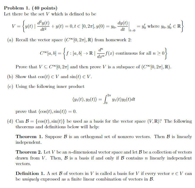 Solved Problem 1. (40 points) Let there be the set V which | Chegg.com