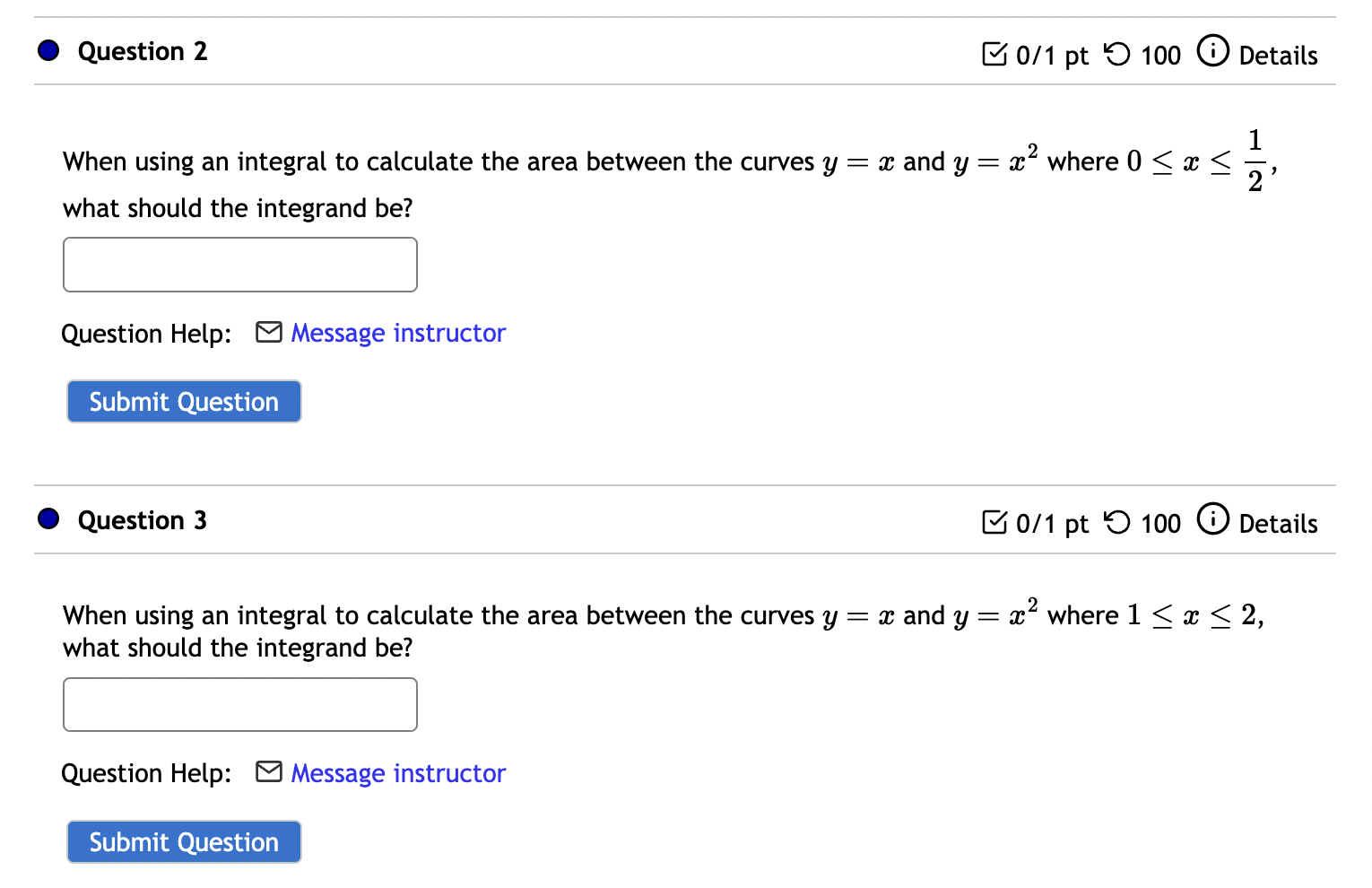 Solved When using an integral to calculate the area between | Chegg.com