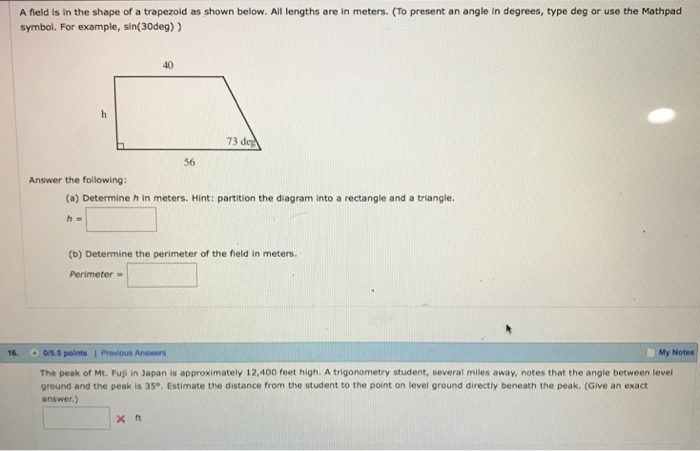 Solved A field is in the shape of a trapezoid as shown | Chegg.com