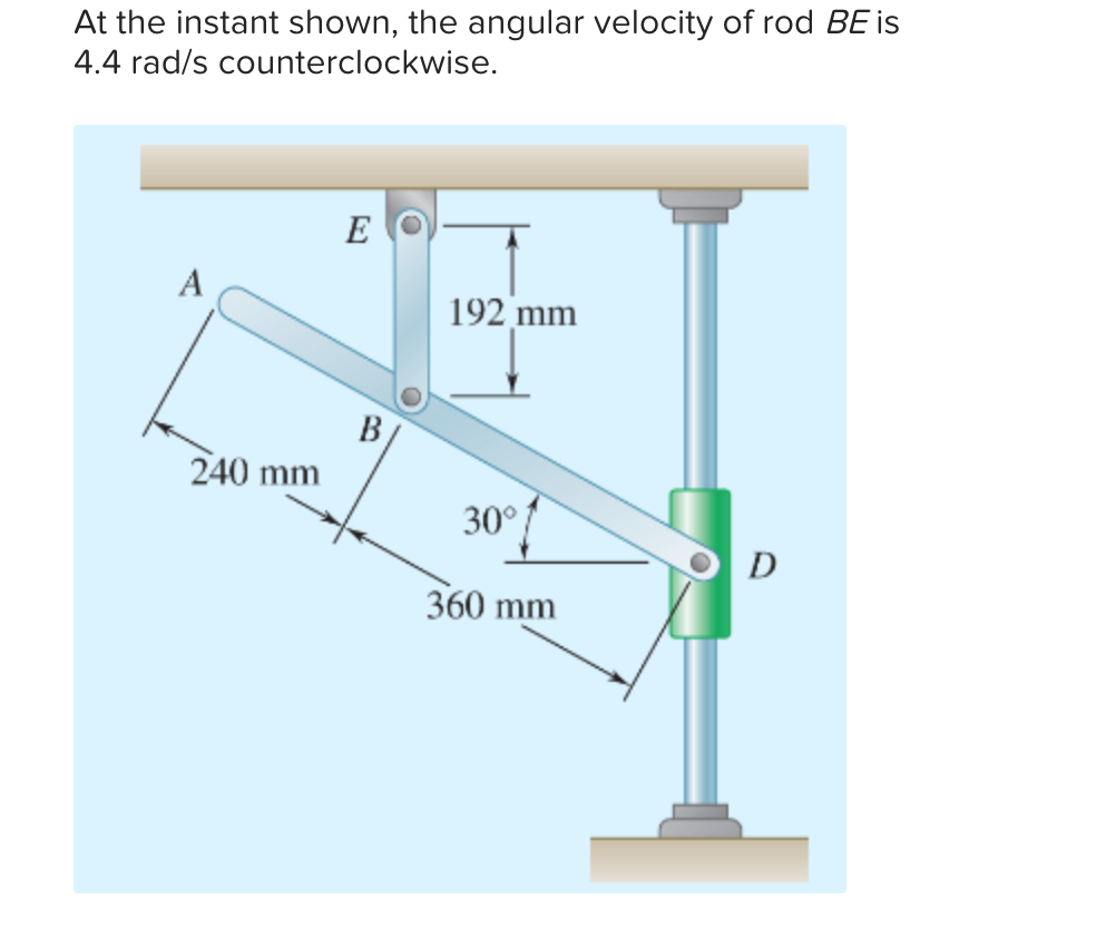 Solved At the instant shown, the angular velocity of rod BE | Chegg.com