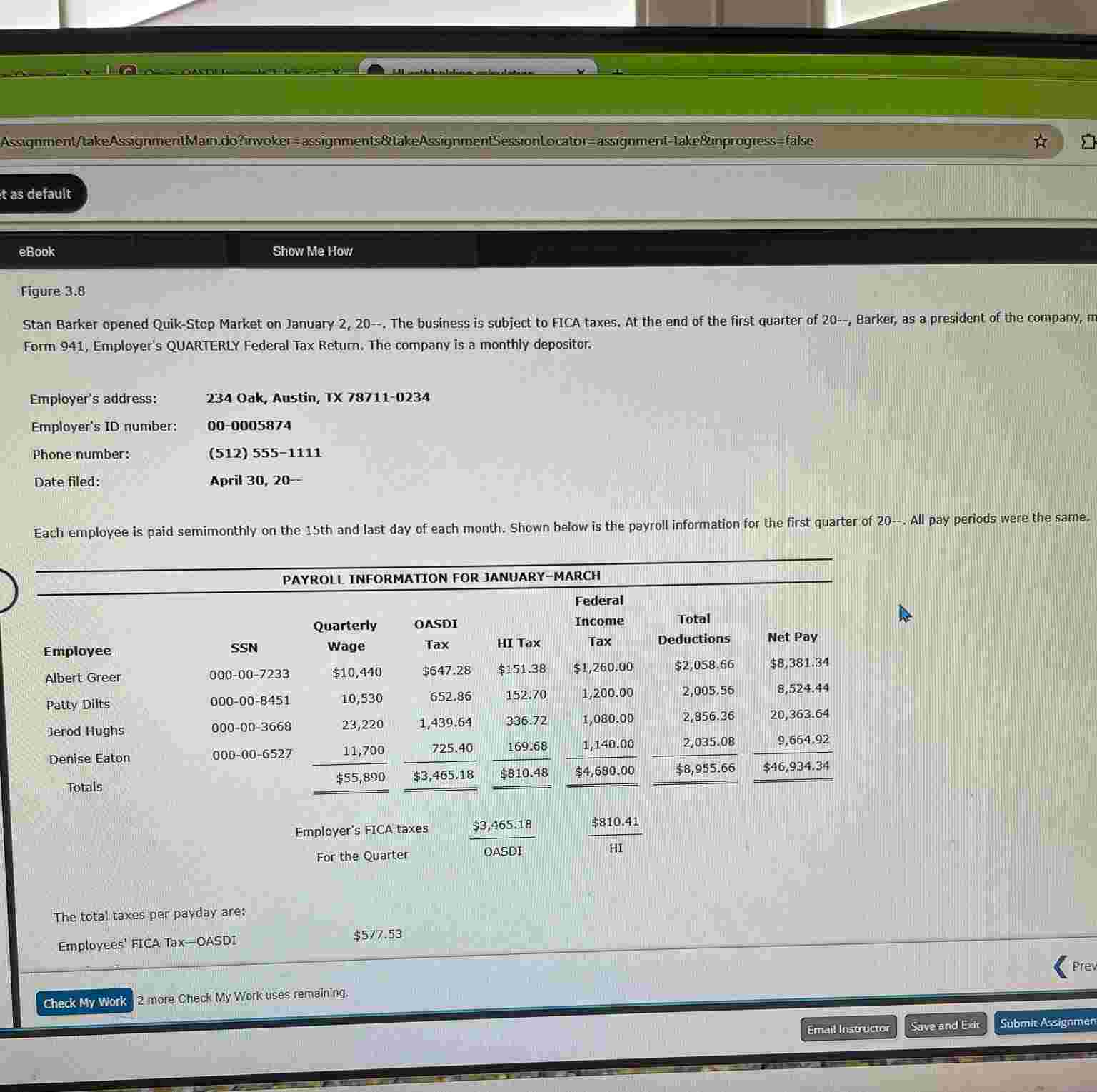 Solved Using Form 941 ﻿below, prepare the return based on | Chegg.com