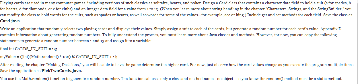 Solved Playing cards are used in many computer games, | Chegg.com