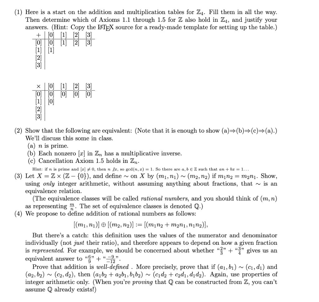 Solved (1) Here is a start on the addition and | Chegg.com