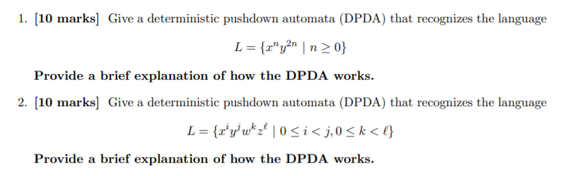 Solved 1. (10 marks] Give a deterministic pushdown automata | Chegg.com