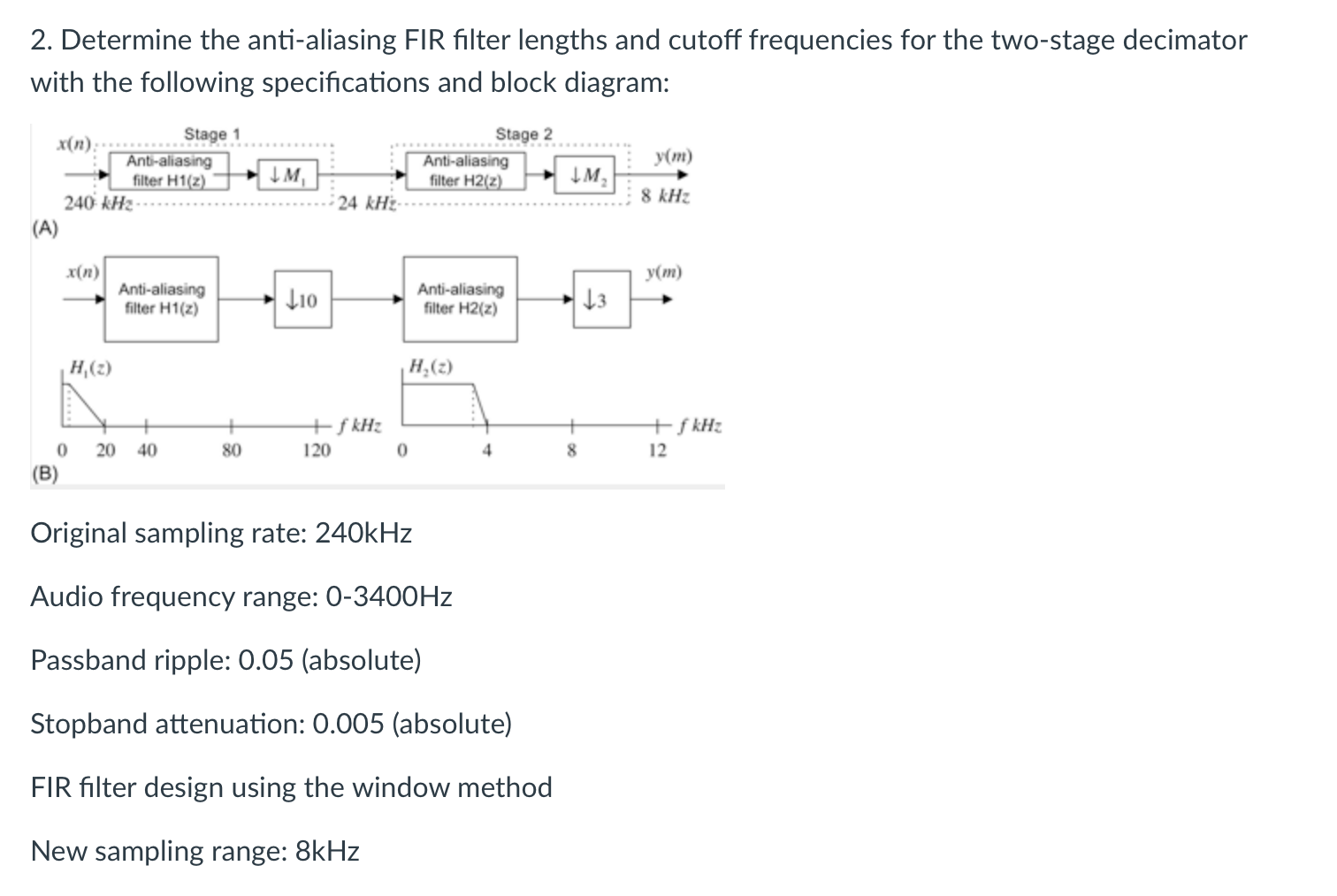 Solved 2. Determine the anti-aliasing FIR filter lengths and | Chegg.com