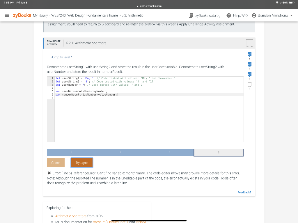 Solved 4:56 PM Fri Jan 8 9 69% learn.zybooks.com = zyBooks | Chegg.com