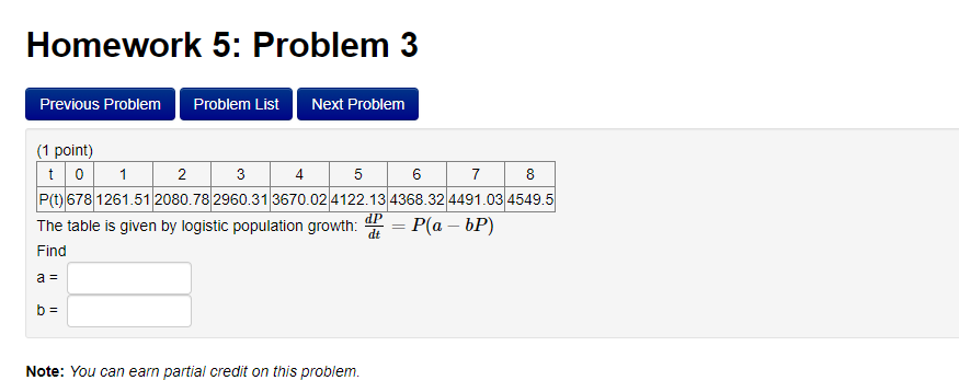 Solved Homework 5 Problem 3 Previous Problem Problem List
