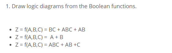 Solved 1. Draw logic diagrams from the Boolean functions. Z | Chegg.com