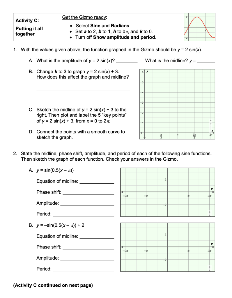 Solved Student Exploration: Translating and Scaling Sine and | Chegg.com