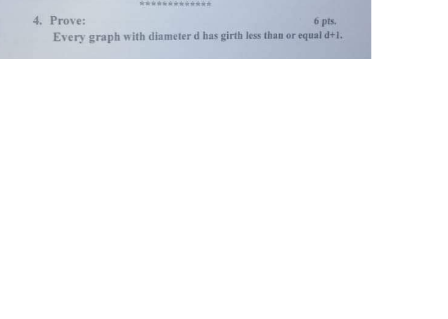 Solved *** 6 pts. 4. Prove: Every graph with diameter d has | Chegg.com
