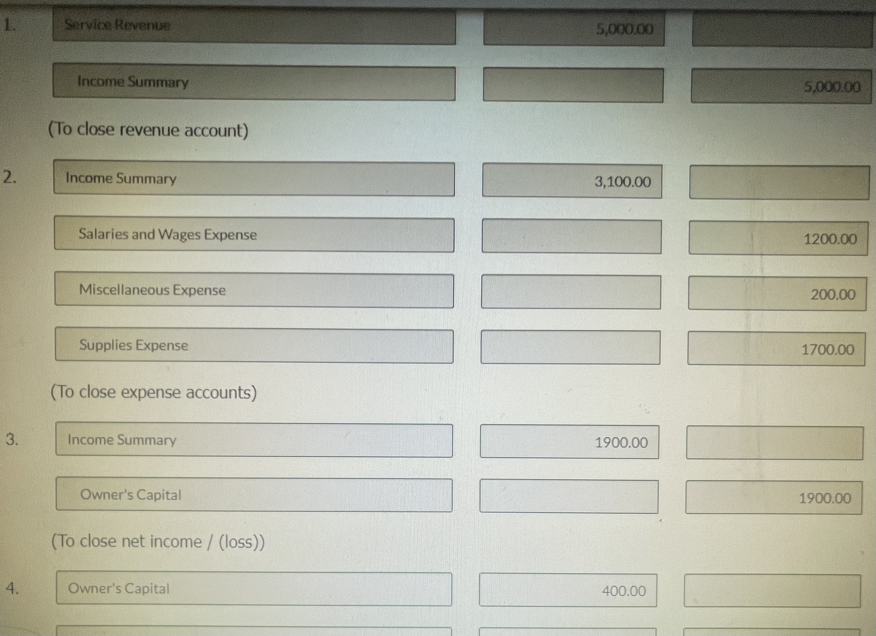 Solved 1. Service Revenus Income Summary (To close revenue | Chegg.com