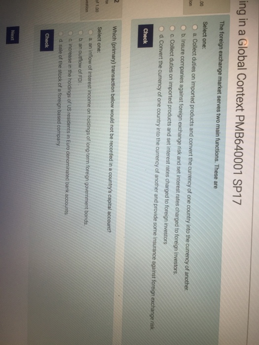 Solved The foreign exchange market serves two main functions | Chegg.com