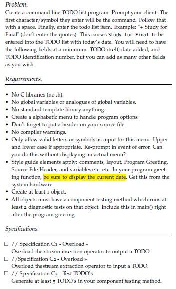 Solved Problem. Create a command line TODO list program. | Chegg.com