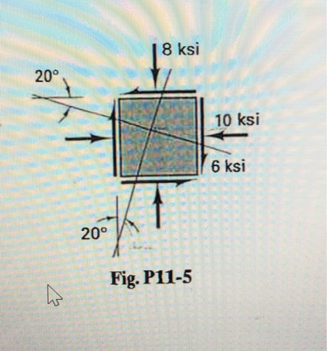 Solved 8 ksi 20° 10 ksi 6 ksi 20° Fig. P11-5 1- For the | Chegg.com