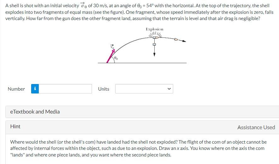 Solved A shell is shot with an initial velocity v0 of 30 | Chegg.com