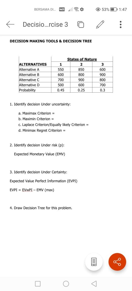 Solved BERSAMA DI... VOLTE ← Decisio...rcise 3 DECISION | Chegg.com