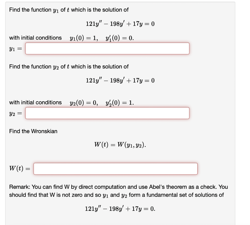 Solved Find the function y1 of t which is the solution of | Chegg.com