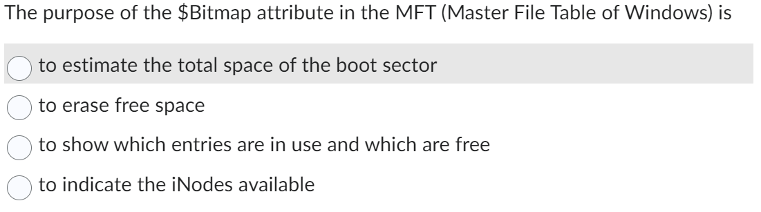 Solved The purpose of the $ Bitmap attribute in the MFT | Chegg.com