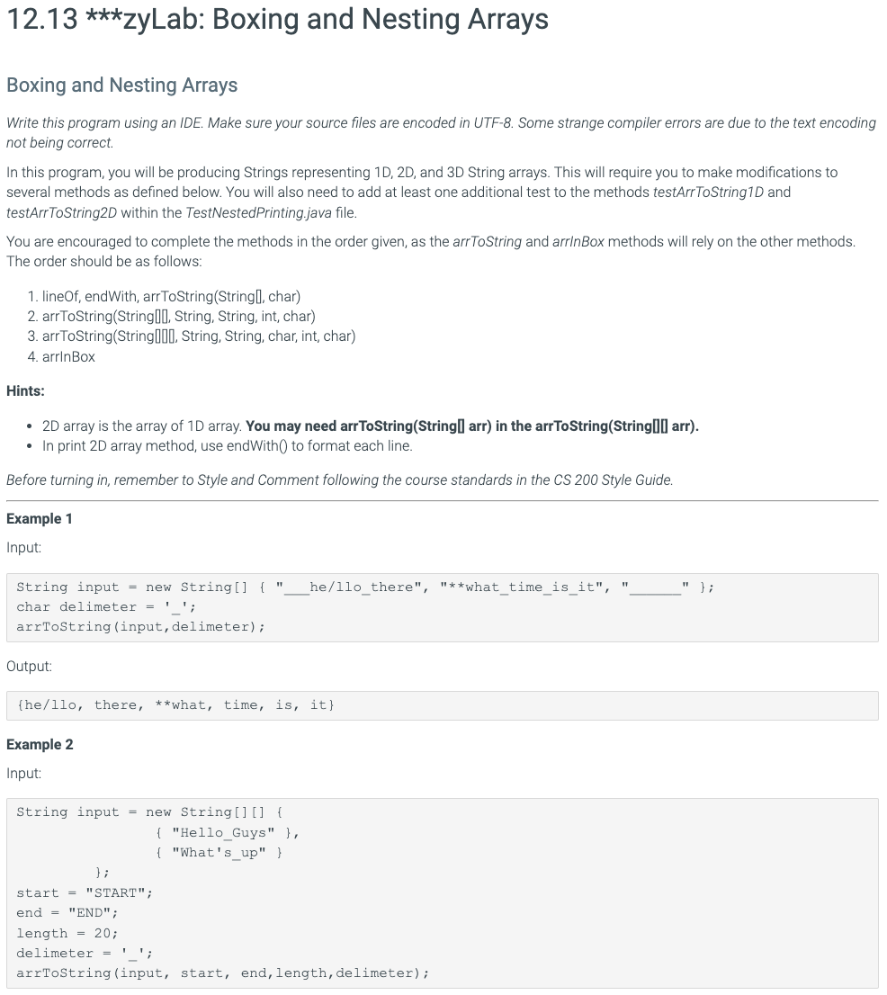 Solved 12.13 *** zyLab: Boxing and Nesting Arrays Boxing and | Chegg.com