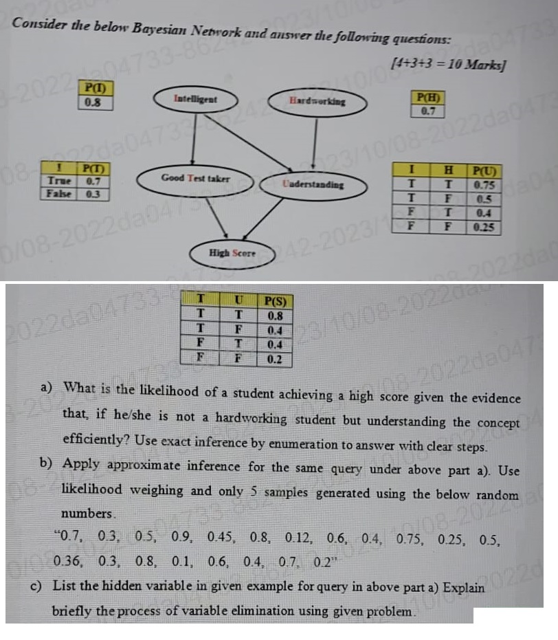Solved Consider the below Bayesian Network and answer the | Chegg.com