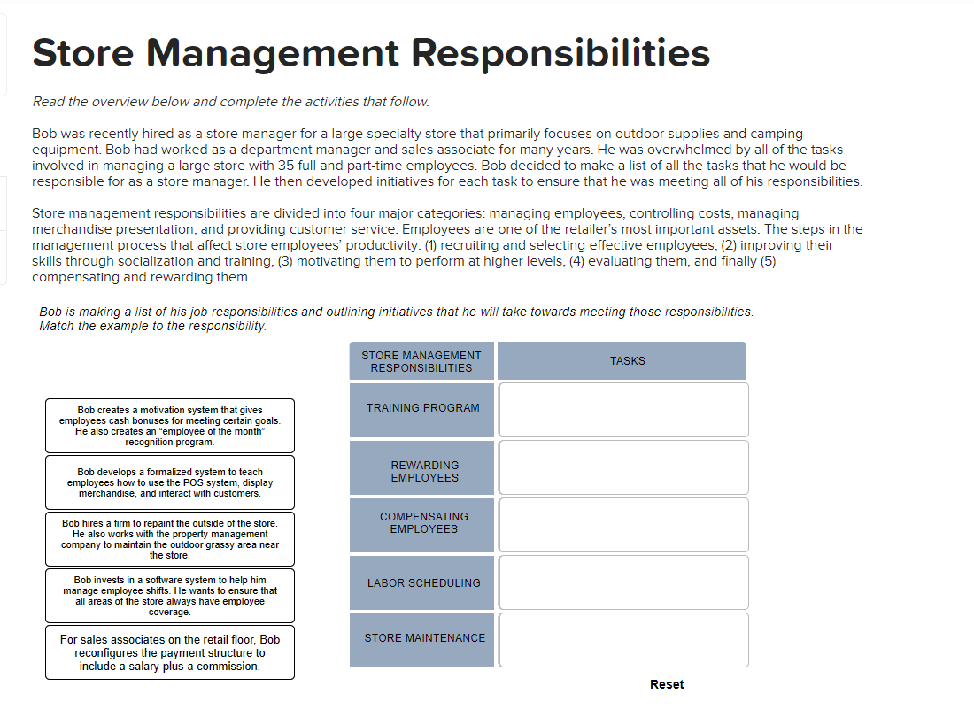 Solved Store Management Responsibilities Read the overview | Chegg.com