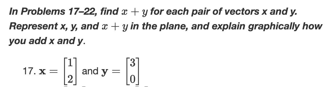 Solved In Problems 17-22, find x+y for each pair of vectors | Chegg.com