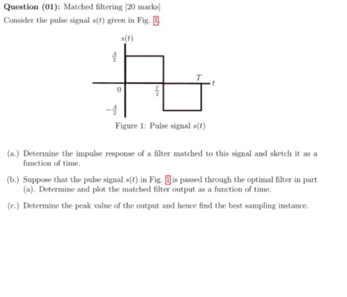 Solved Matched filtering Consider the pulse signal s(t) | Chegg.com