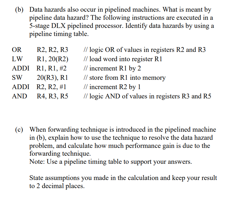 Solved (b) Data hazards also occur in pipelined machines. | Chegg.com