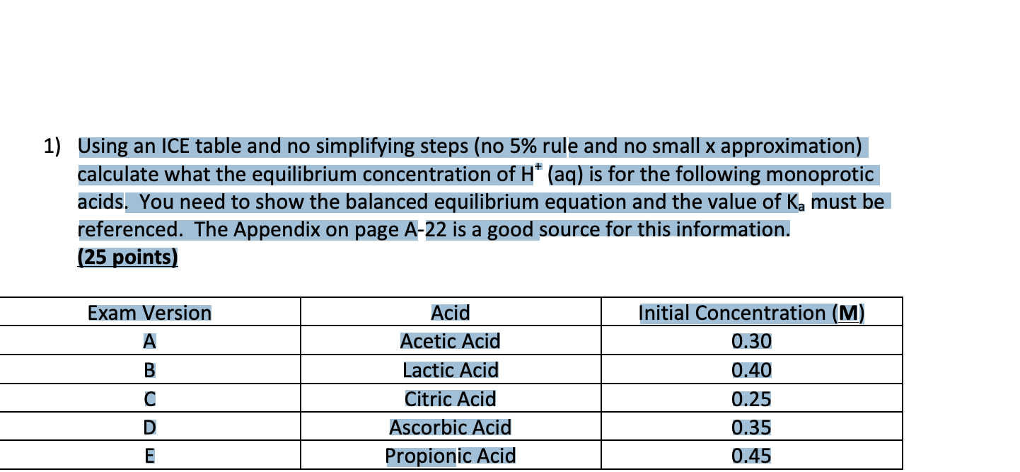 Solved 1) Using an ICE table and no simplifying steps (no 5% | Chegg.com