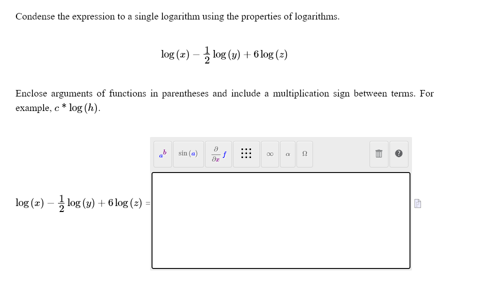 Solved Condense the expression to a single logarithm using | Chegg.com