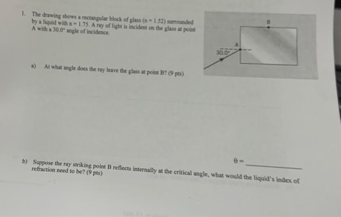 Solved 1. The drawing shows a rectangular block of glass | Chegg.com