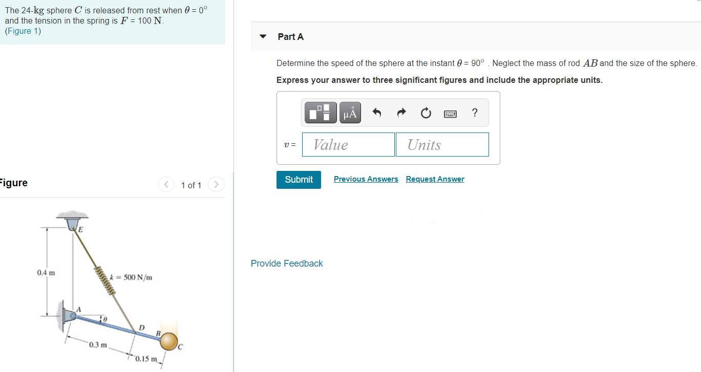 Solved The 24-kg sphere C is released from rest when 0 = 0° | Chegg.com